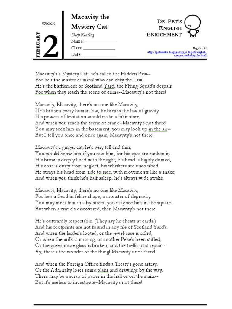 Macavity the Mystery Cat (Deep Reading)