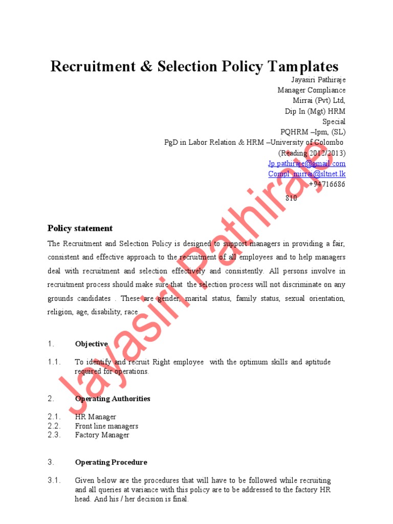 Recruitment & Selection Policy | Recruitment | Employment