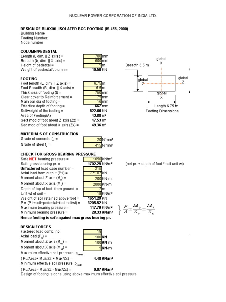 footing biaxial | Column | Physics & Mathematics