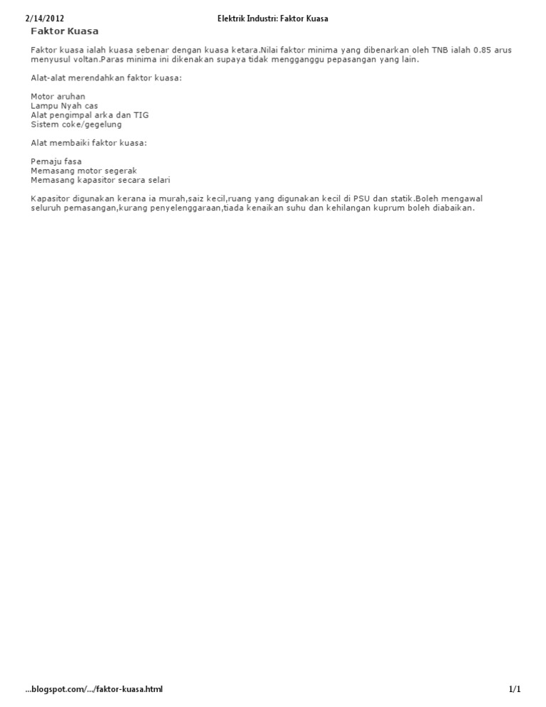 Elektrik Industri - Faktor Kuasa | PDF