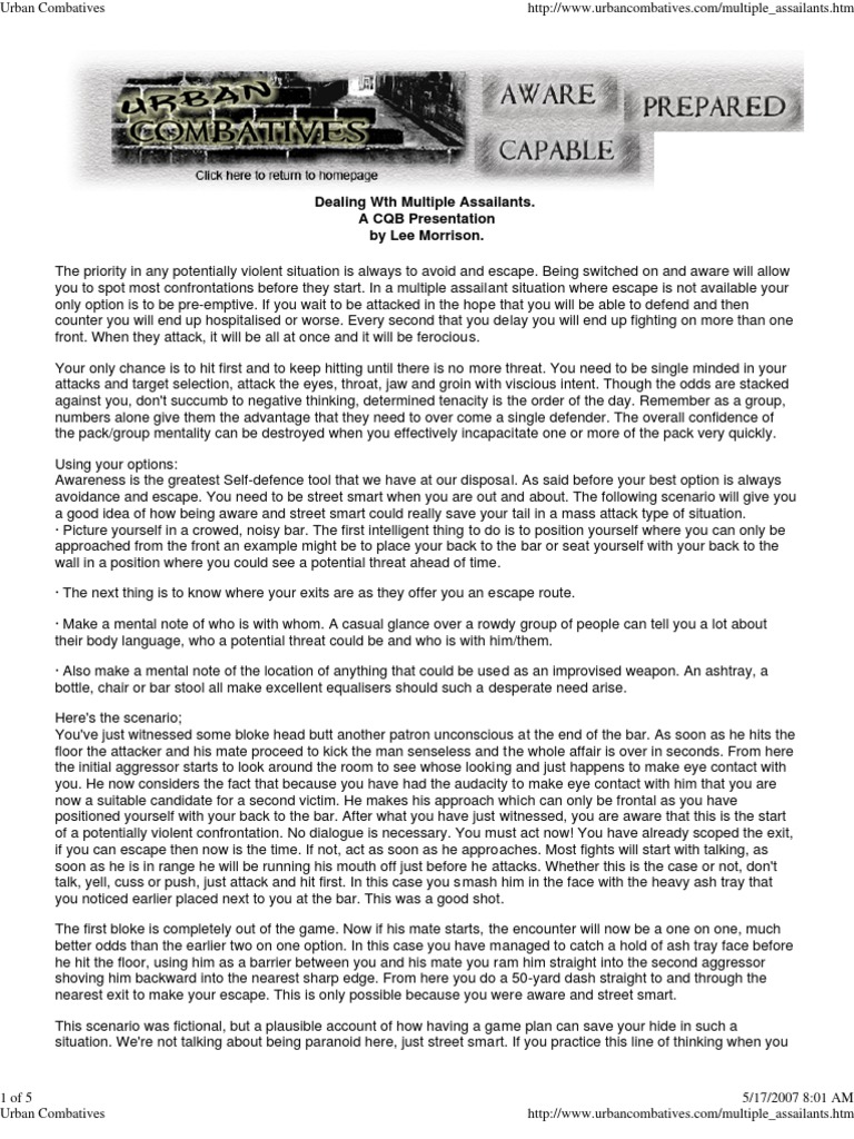 Dealing With Multiple Attackers | PDF | Self Defense | Aggression