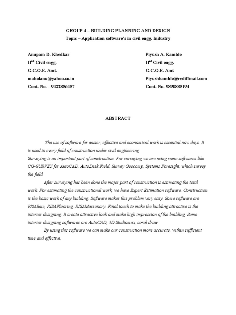 Application of Software in Civil Engineering Industry | PDF | 3 D ...