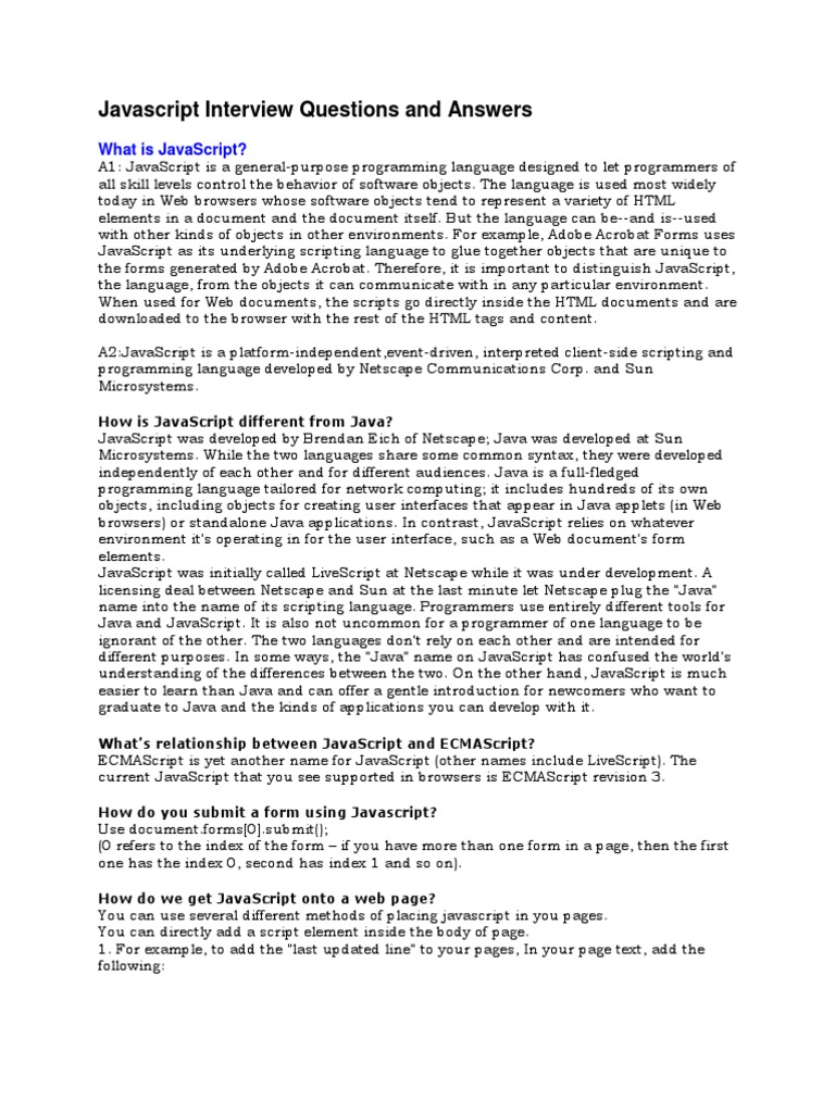 Javascript Interview Questions and Answers | PDF | Java Script | Scripting Language