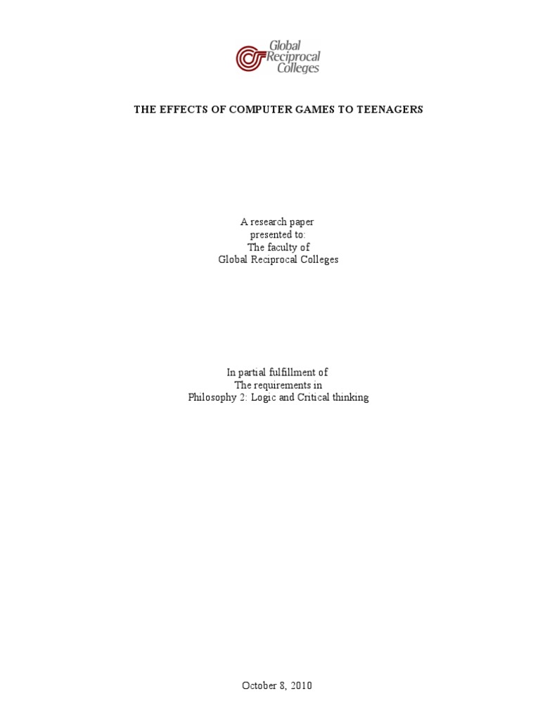 Effects of Computer Games To Teenagers | PDF | Adolescence | Video Games