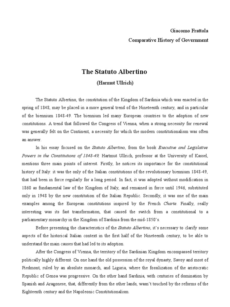 The Statuto Albertino | PDF | Monarchy | Public Sphere