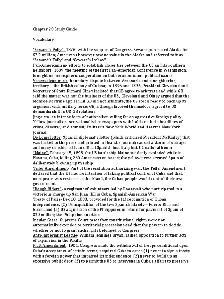 APUSH Chapter 20 Study Guide | PDF | Theodore Roosevelt | The United States