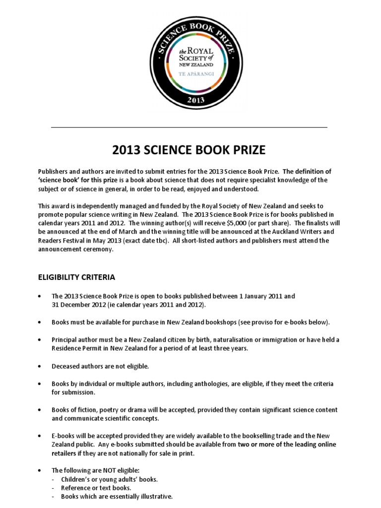 2013 Science Book Prize: Eligibility Criteria | Download Free PDF ...