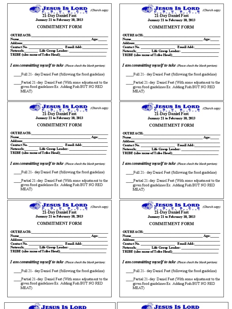 21-Day Daniel Fast Commitment Form 21-Day Daniel Fast Commitment Form ...