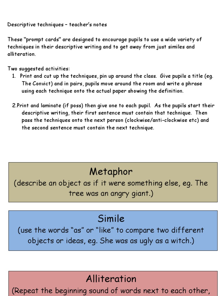 Descriptive Techniques Activity | PDF | Adverb | Grammar
