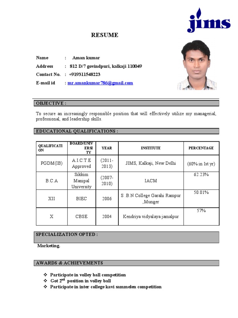 Aman Kumar's Resume Summary | PDF