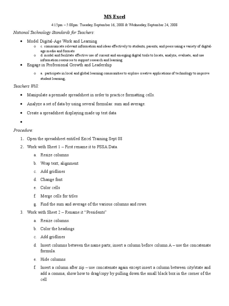MS Excel Lesson Plan | Download Free PDF | Microsoft Excel | Spreadsheet