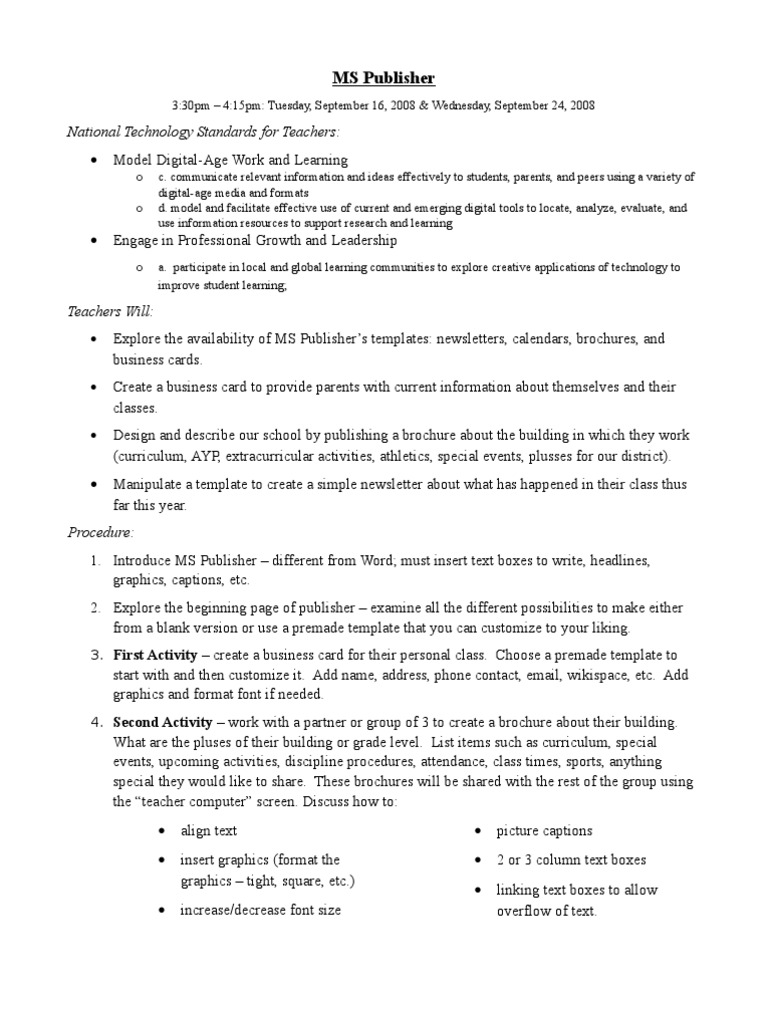 MS Publisher Lesson Plan | PDF | Graphics | Page Layout
