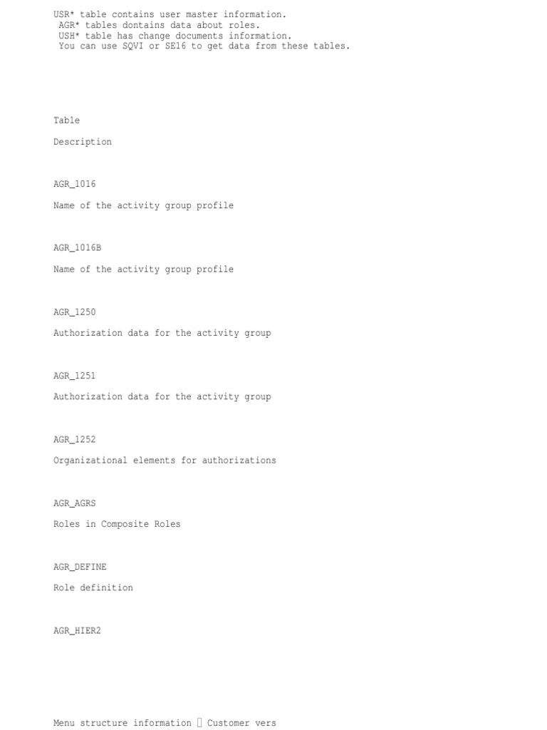 Sap Security Tables PDF