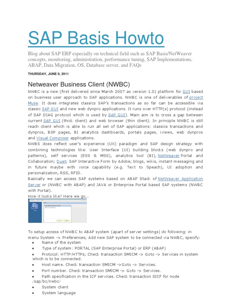 SAP Basis Howto: Netweaver Business Client (NWBC) | PDF | Sap Se | Hypertext Transfer Protocol