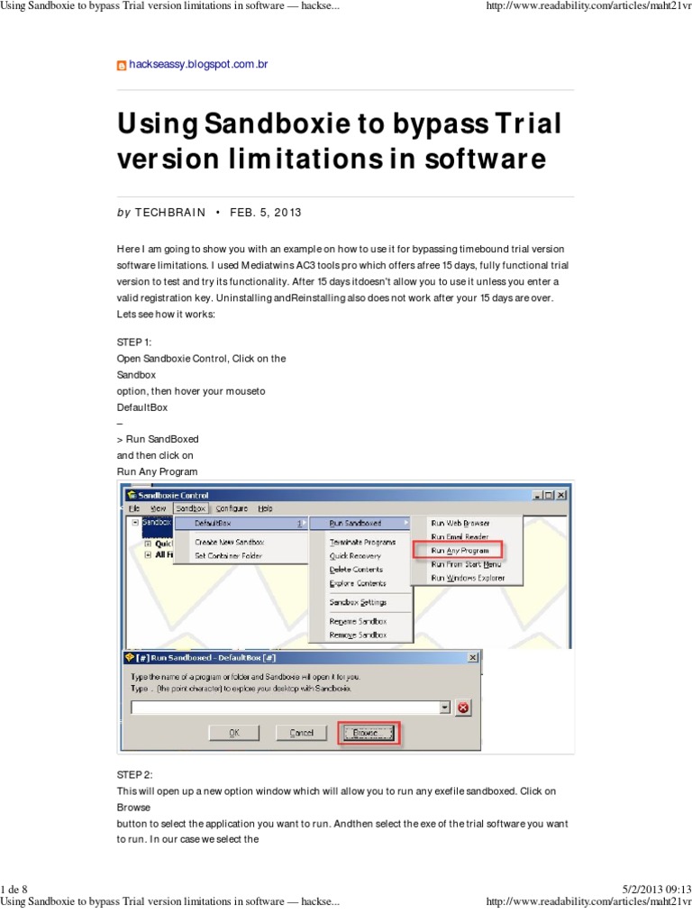 Using Sandboxie To Bypass Trial Version Limitations in Software | PDF ...