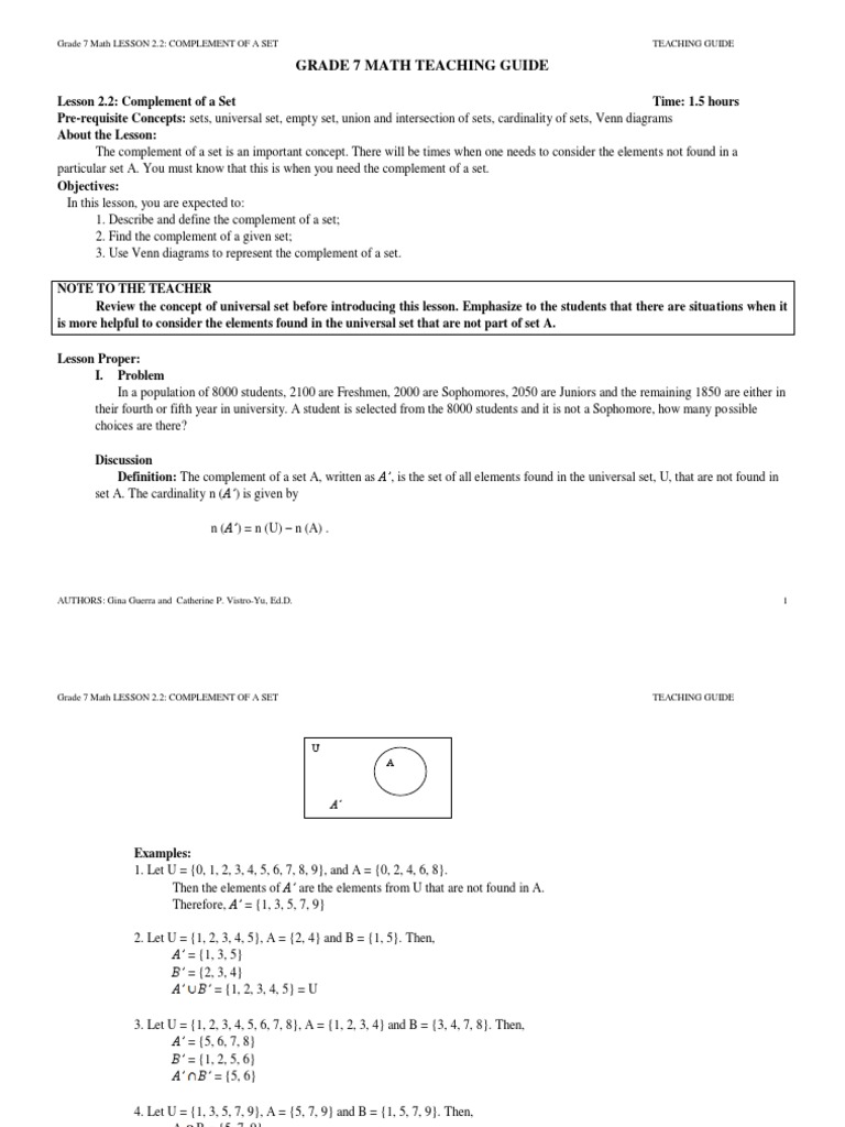 Math Problem Solving Complement of A Set | Download Free PDF ...