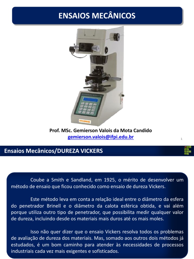 4 AULA - Dureza Vickers.pdf | Dureza | Ciência dos Materiais