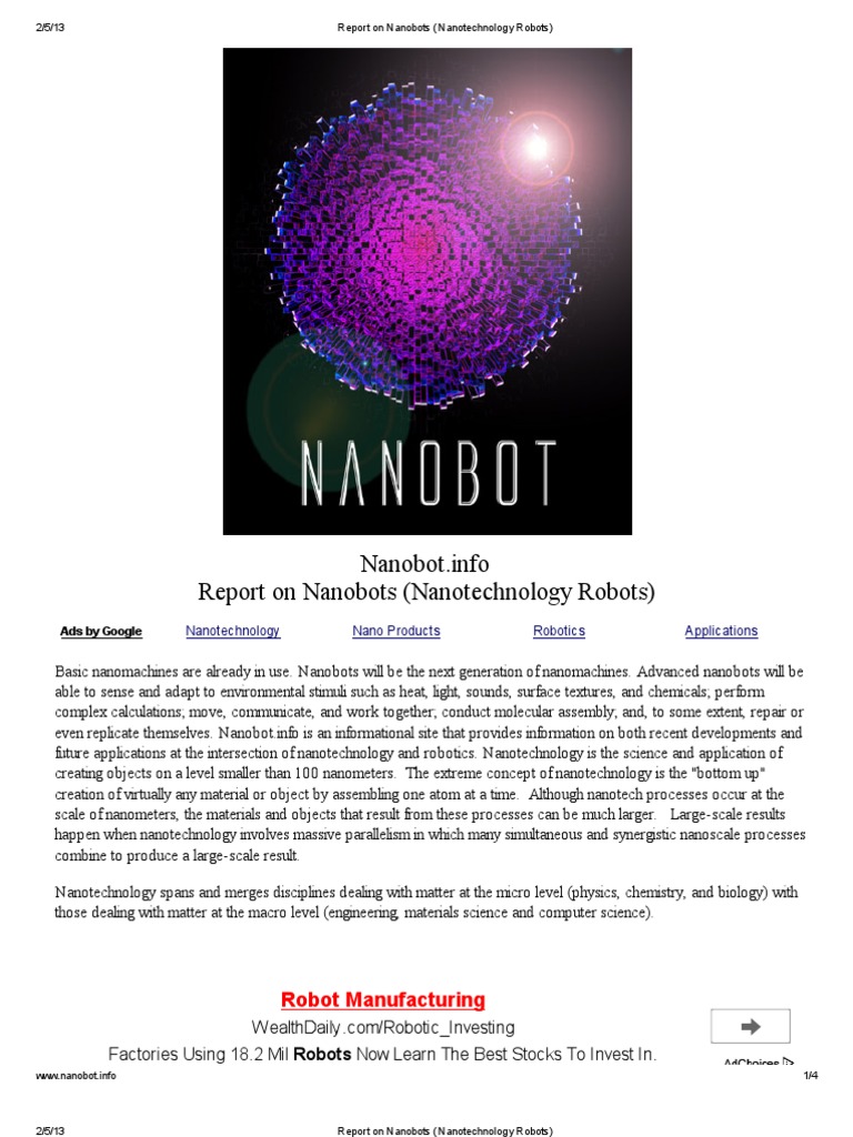 Report on Nanobots (Nanotechnology Robots) | Nanotechnology | Emerging ...