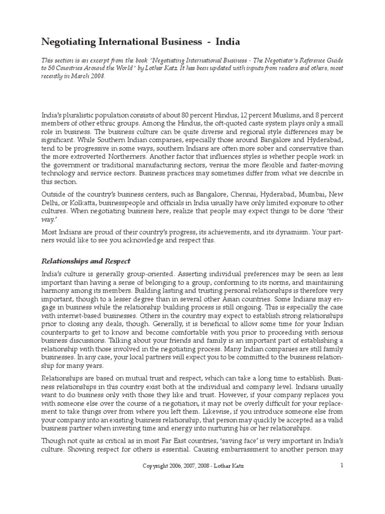 Negotiating International Business - India: Relationships and Respect ...
