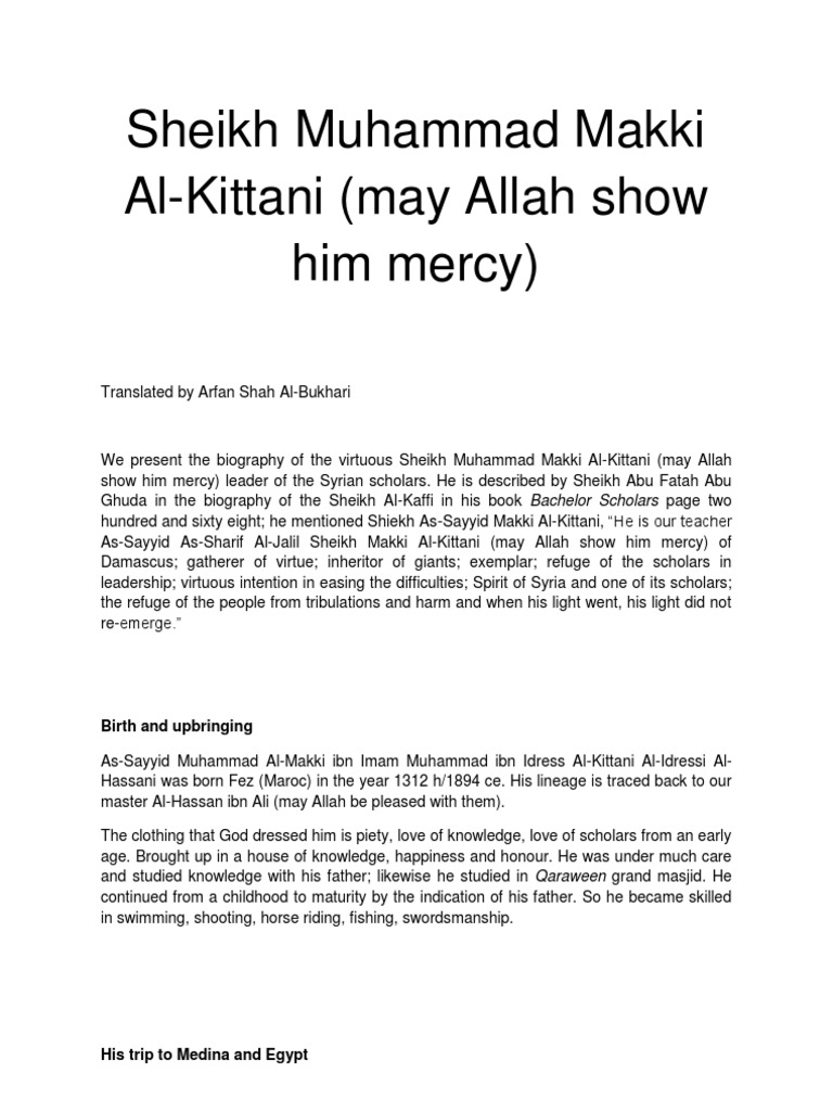 Sheikh Muhammad Makki Al-Kittani | PDF | Sheikh | Syria