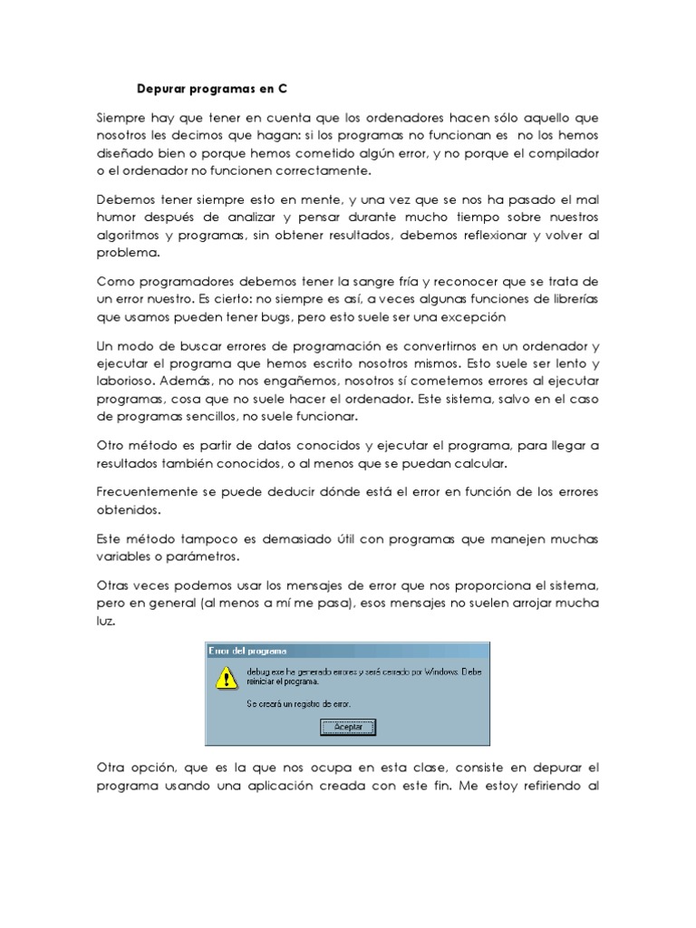 Depurar Programas en C | PDF | Programa de computadora | Programación