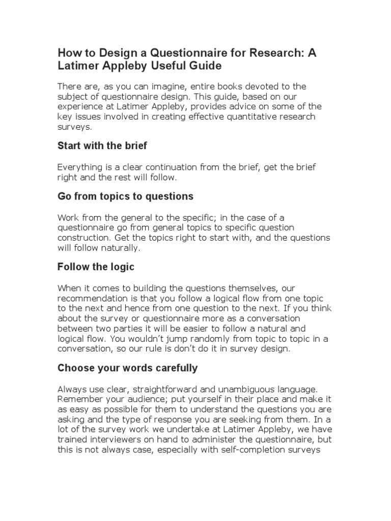 Designing and Writing A Questionnaire - How To From Latimer Appleby ...