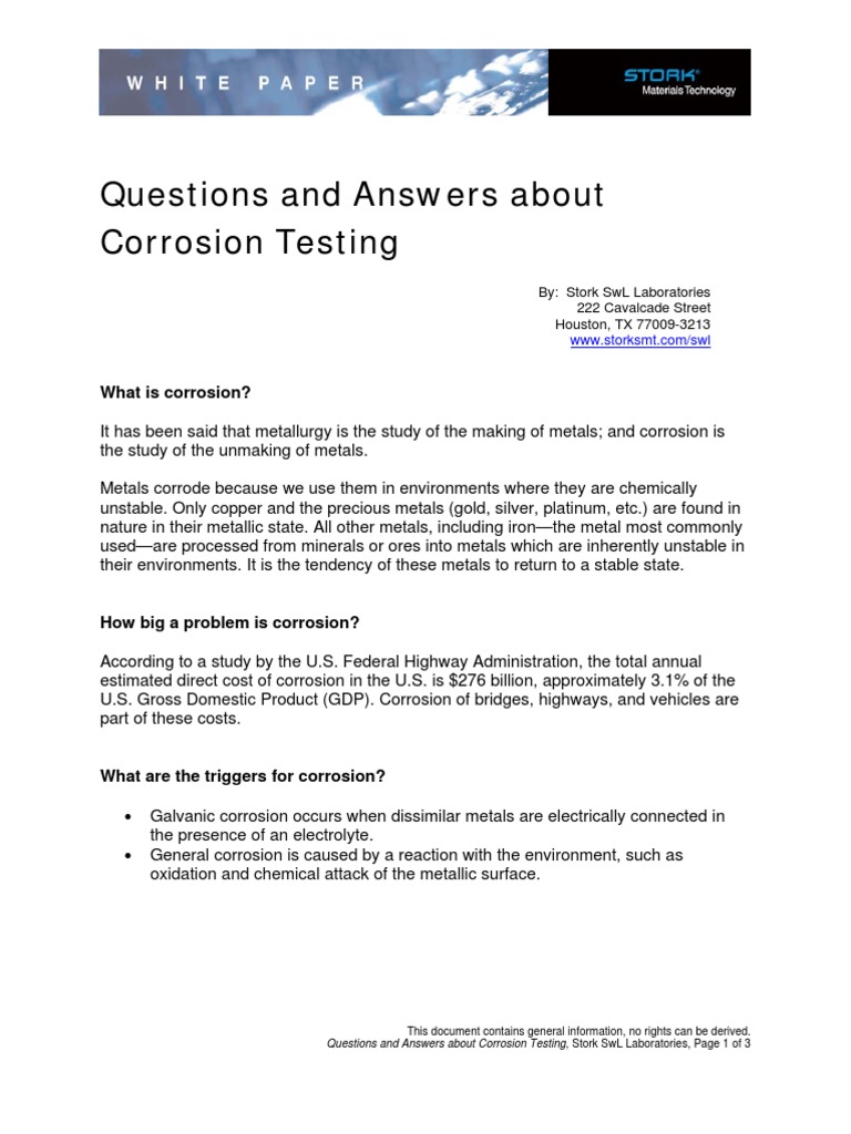 Questions and Answers About Corrosion Testing | PDF | Corrosion | Metals
