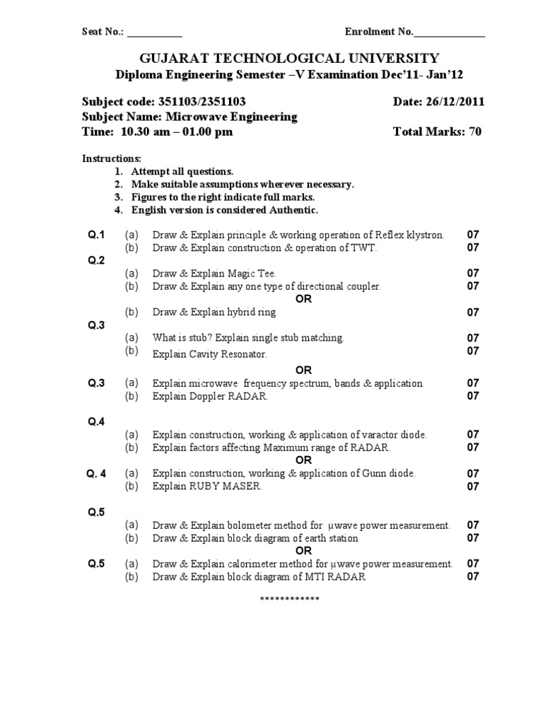 GTU Microwave Engineering Exam Format | PDF