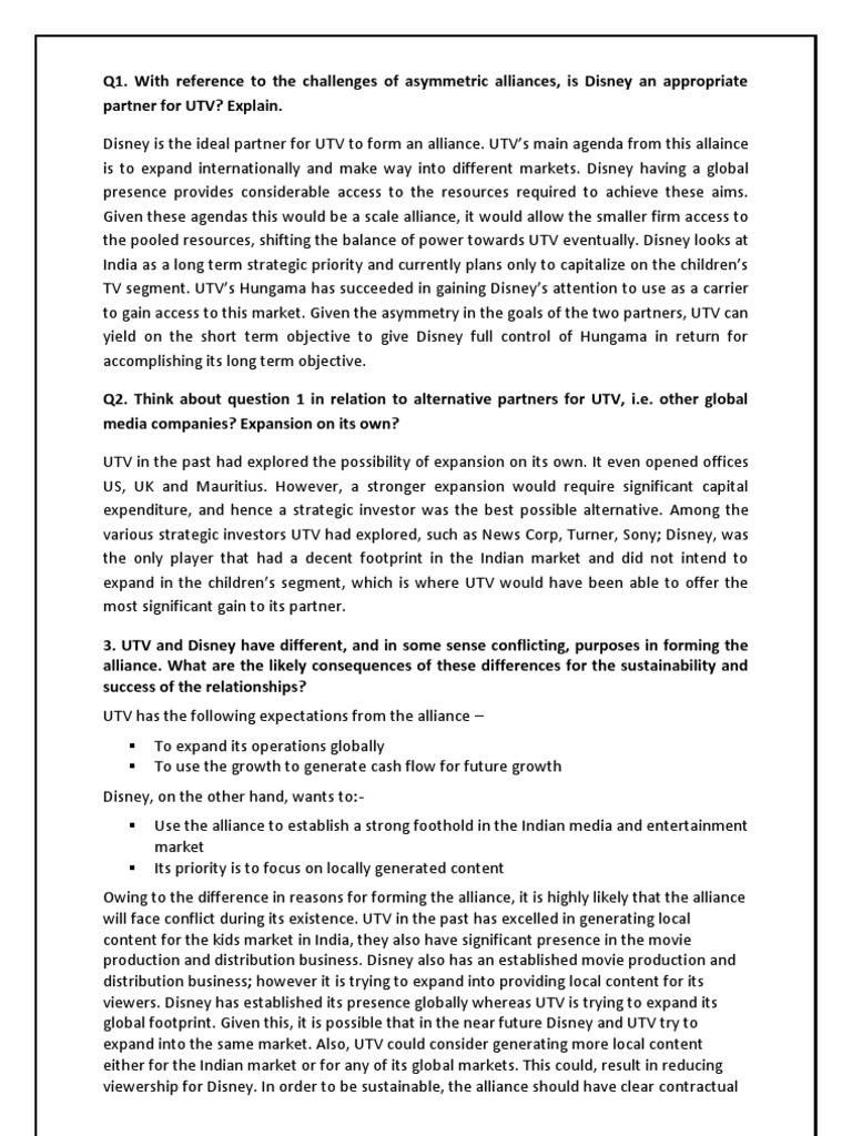 Utv and Disney Stratgey | PDF | Multinational Corporation | The Walt ...