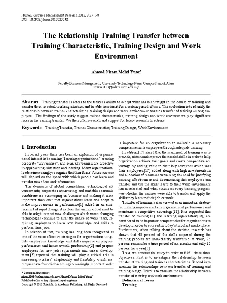 The Relationship Training Transfer Between Training Characteristic ...