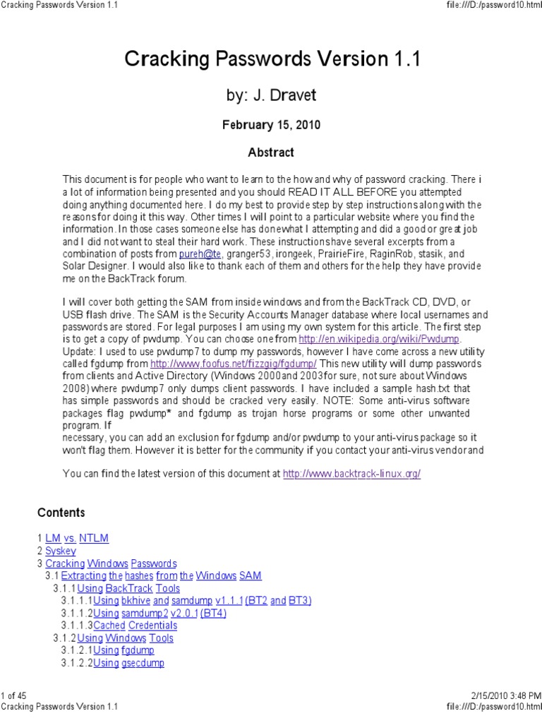 Cracking Passwords Guide | PDF | Password | Windows Registry