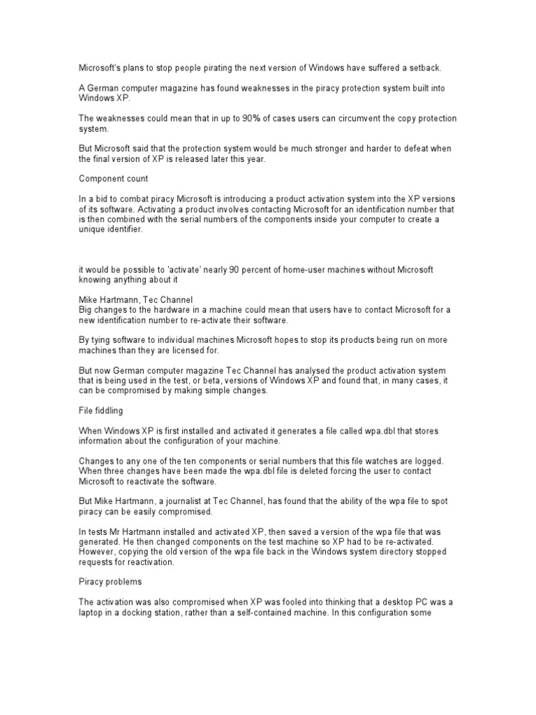Hacking Windows XP Product Activation | PDF | Windows Xp | Microsoft ...