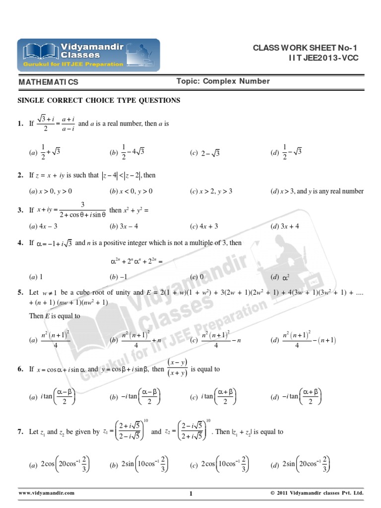 Mathematics Topic: Complex Number: I A I A I | PDF | Complex Number ...
