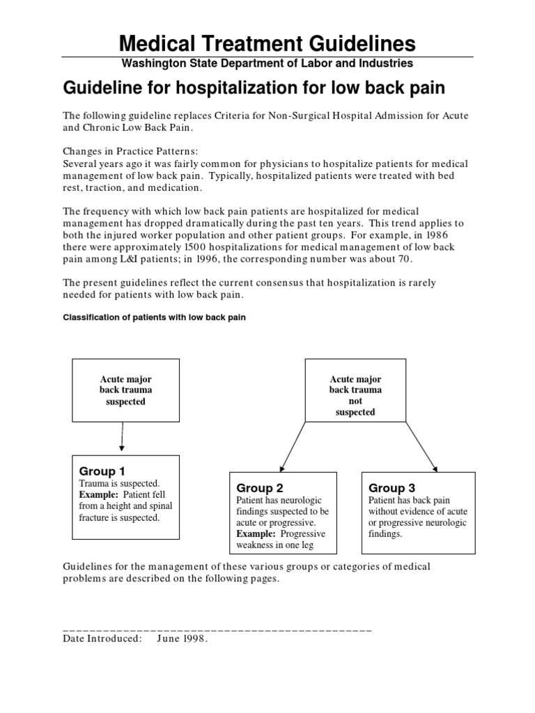 Medical Treatment Guidelines: Guideline For Hospitalization For Low ...