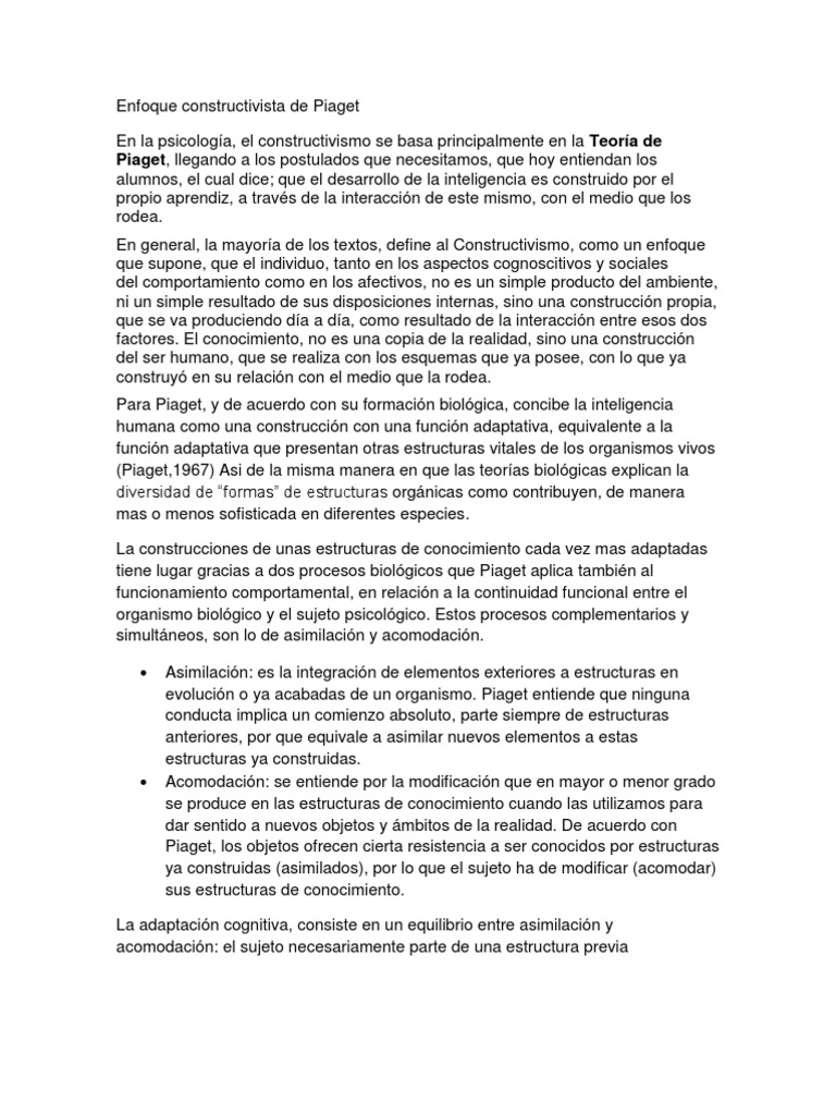 Enfoque Constructivista de Piaget | PDF | Constructivismo (filosofía de ...