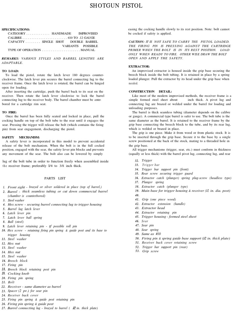 Shotgun Based Pistol Blueprint | PDF | Firearms | Projectile Weapons