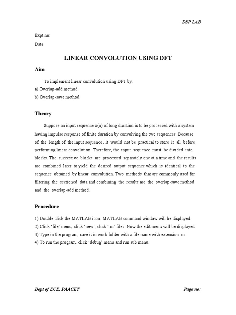 Linear Convolution Using DFT3.Doc2 | PDF | Convolution | Digital Signal Processing