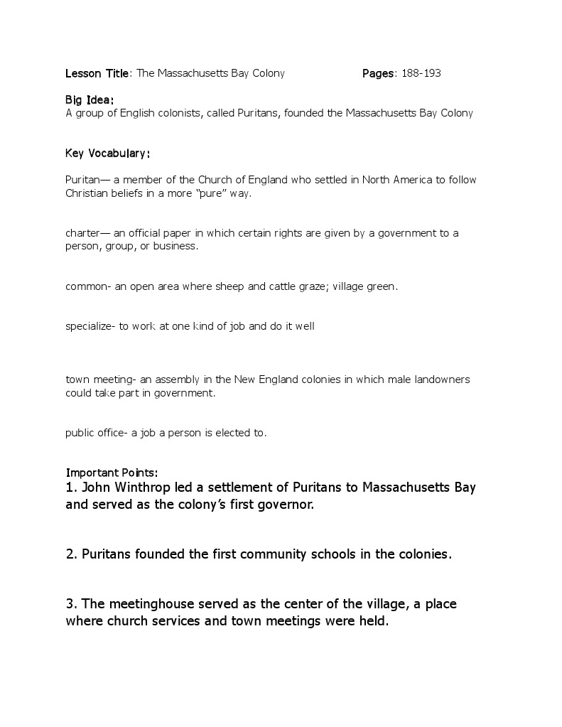 Chapter 5 New England Colonies Notes | PDF | Massachusetts Bay Colony ...