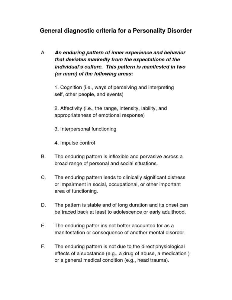 Personality Disorder Diagnostic Criteria | PDF | Career & Growth | Self ...