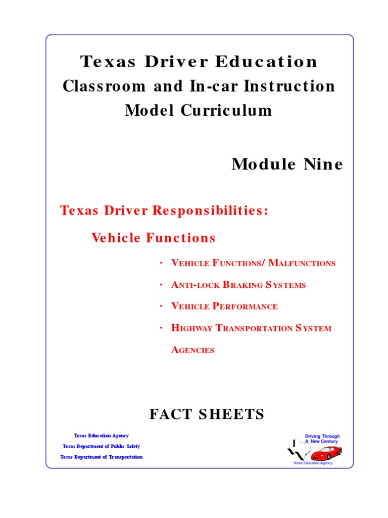 Texas Driver Education Classroom and In-Car Instruction Model ...