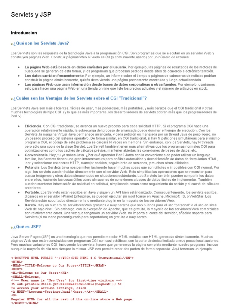 Servlets y JSP PDF | PDF | Páginas del servidor Java | Servlet Java