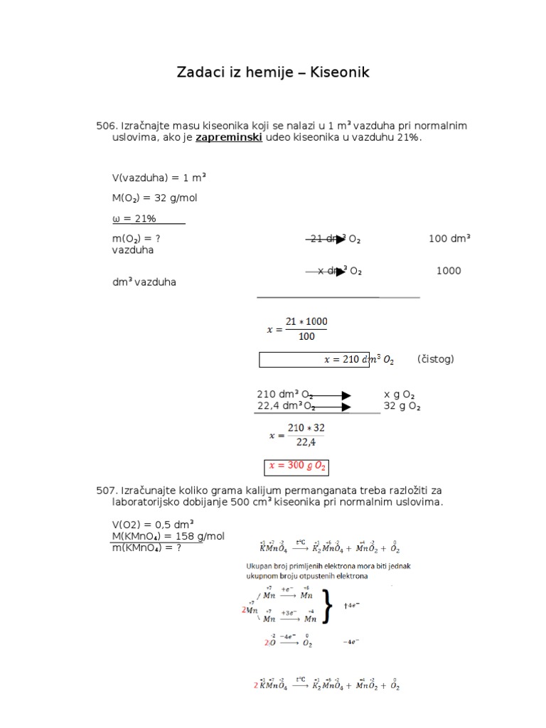 Zadaci Iz Hemije Kiseonik | PDF