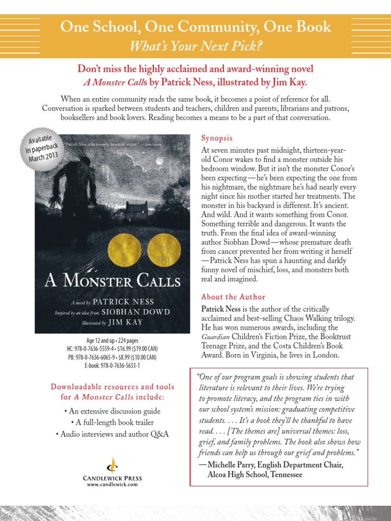 One School, One Community, One Book - Monster Calls | PDF
