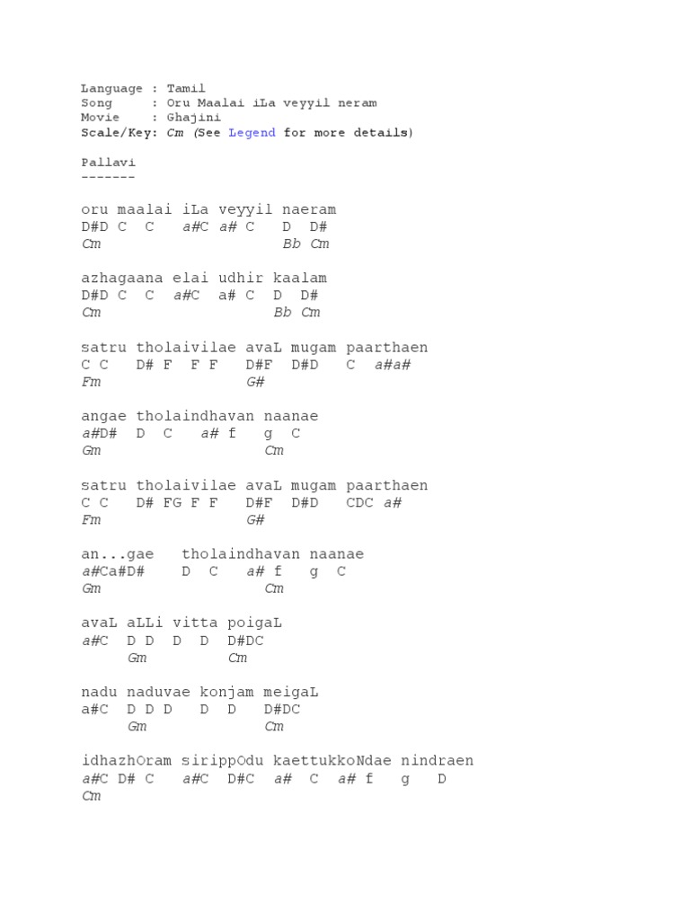 Guitar Chords For Tamil Songs