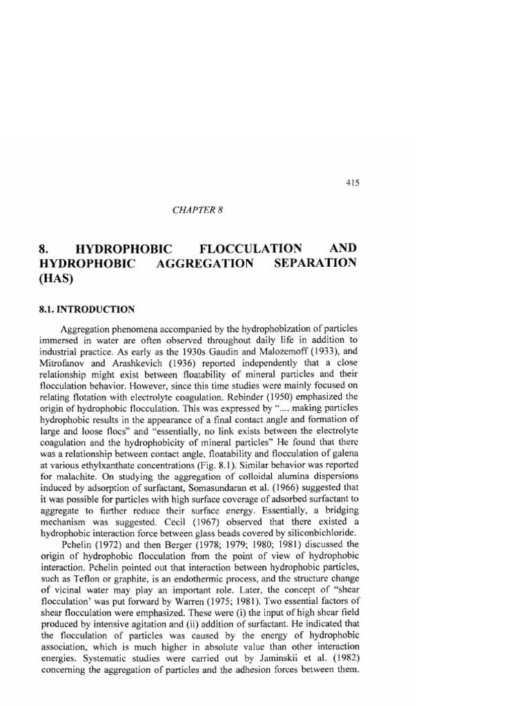 Hydrophobic Flocculation and Aggregation | PDF