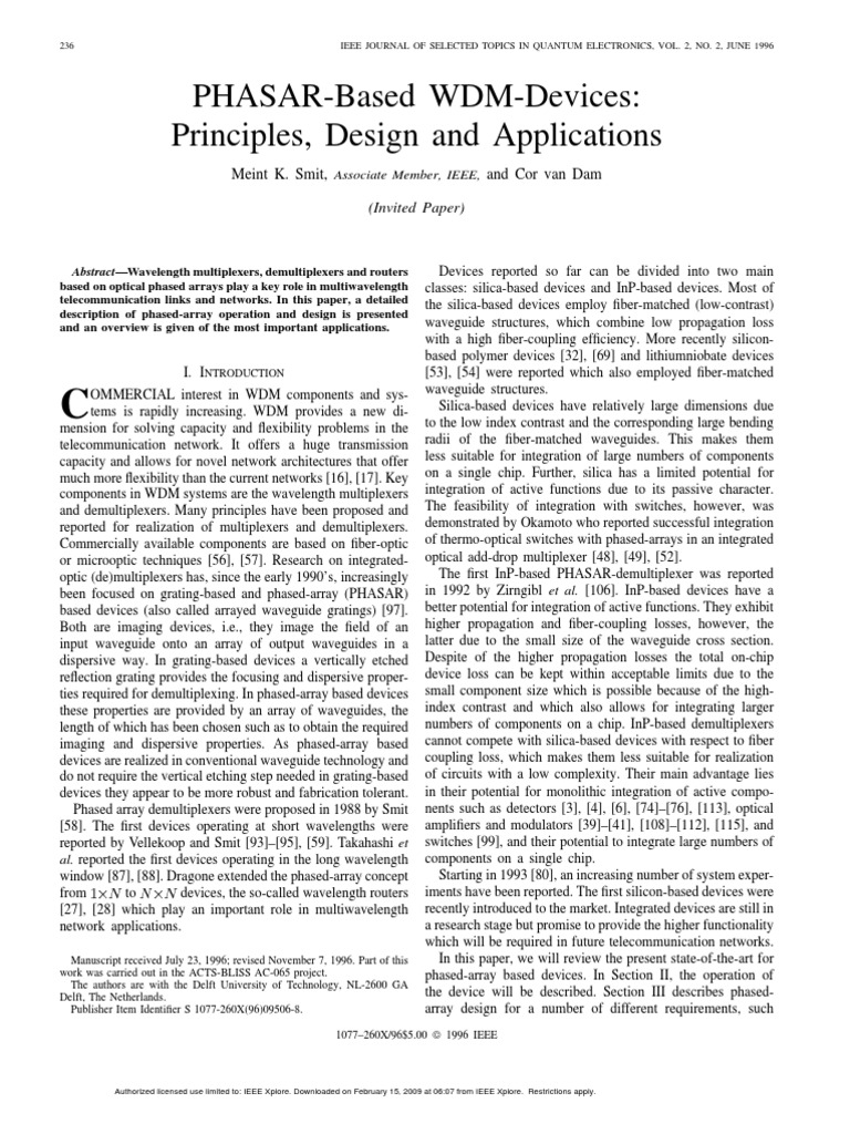 PHASAR-Based WDM-Devices Principles, Design and Applications | PDF ...