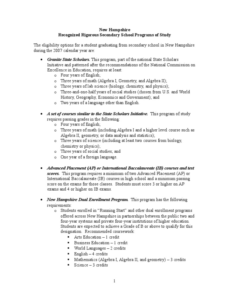 New Hampshire High School Graduation Requirements | PDF