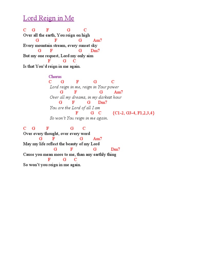 Lord Reign in Me Lyrics and Chords | PDF
