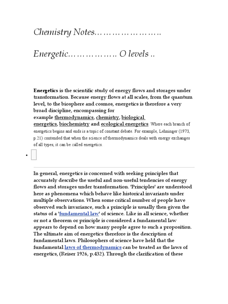 Chemistry Notes .. Energetic .. O Levels ..: Energetics | PDF ...