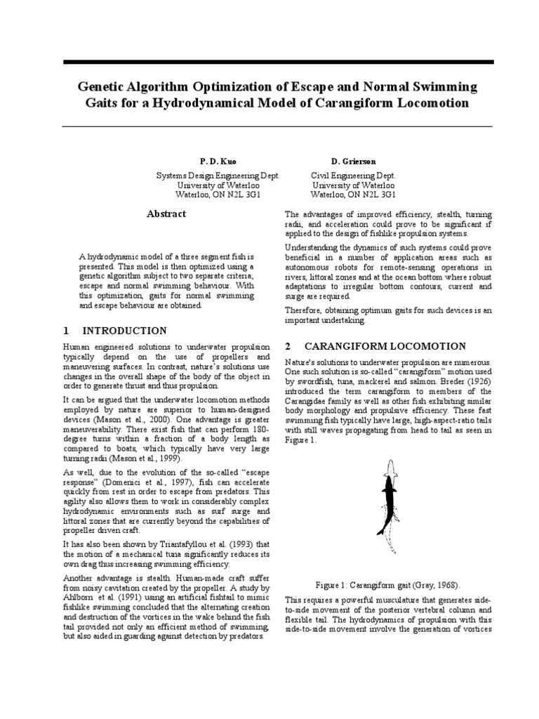Genetic Algorithm Optimization of Escape and Normal Swimming Gaits For A Hydrodynamical Model of ...